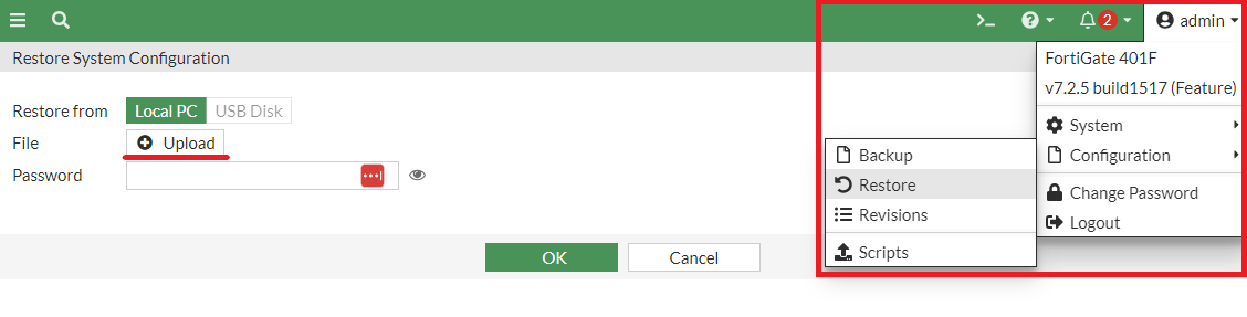 Import config to FortiGate by restoring migrated file | FortiConverter ...